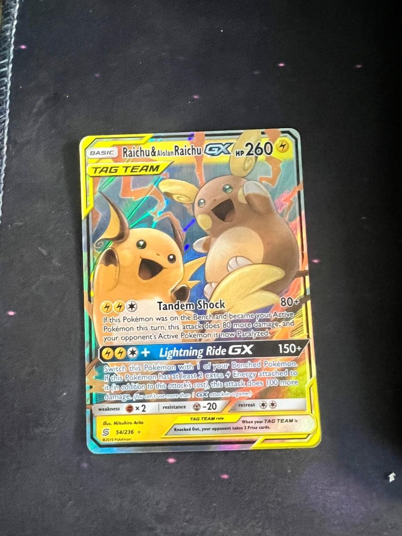 Pokemon Raichu & Alolan Raichu Tag Team GX - 54/236, Hobbies & Toys ...