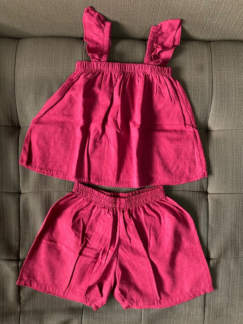 Red Linen Coords kids, Babies & Kids, Babies & Kids Fashion on Carousell