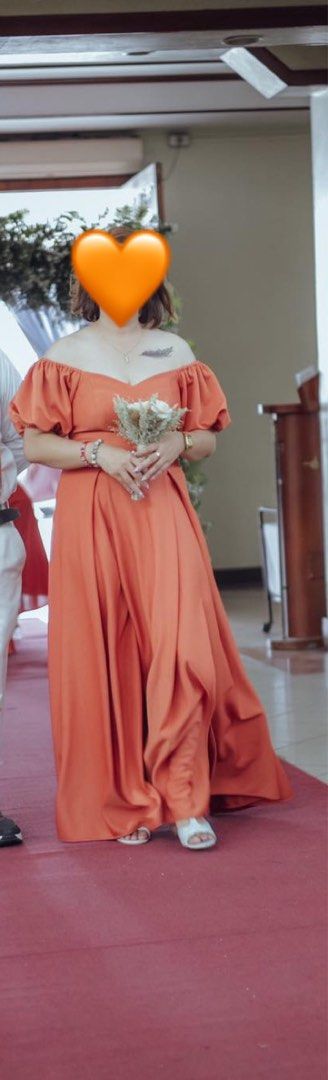 Rust Orange Bridesmaids Gown, Women's Fashion, Dresses & Sets, Evening ...