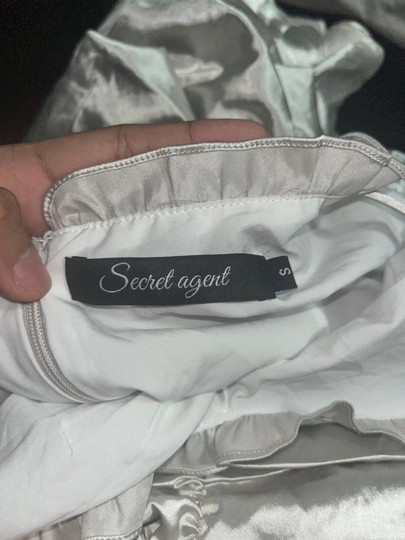 Secret Agent Silver Satin Mini Dress, Women's Fashion, Dresses & Sets ...
