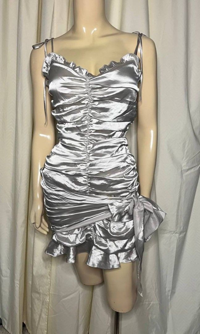 Secret Agent Silver Satin Mini Dress, Women's Fashion, Dresses & Sets ...