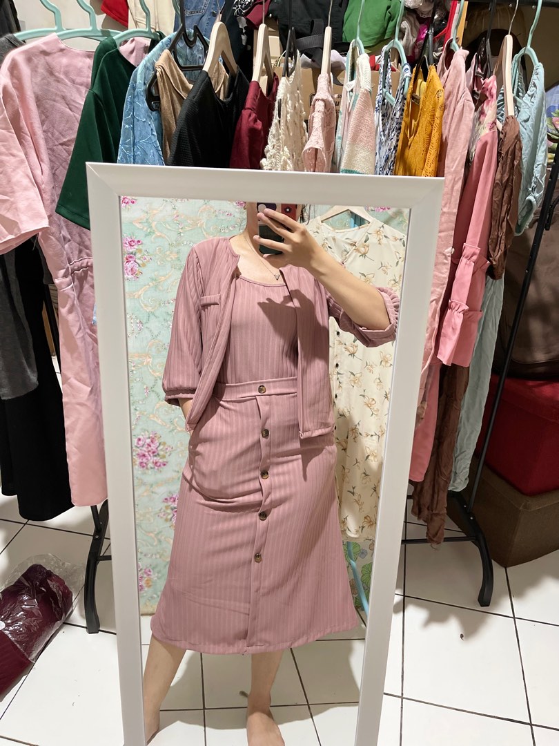 Set 3in1 (Tanktop, Blazer, Rok) Pink Cantik New, Fesyen Wanita, Pakaian ...