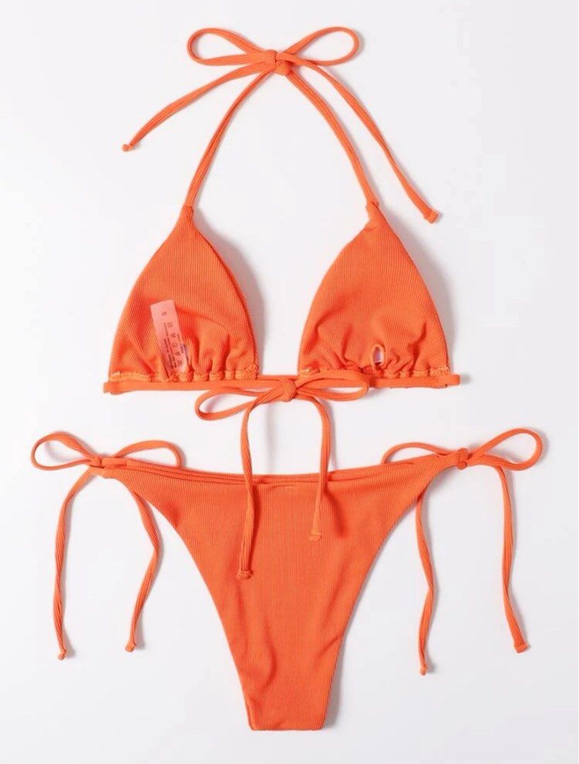 Shein Swim Vcay Mono Bikini Set Halter Triangle Bra And Tie Side Bottom 2