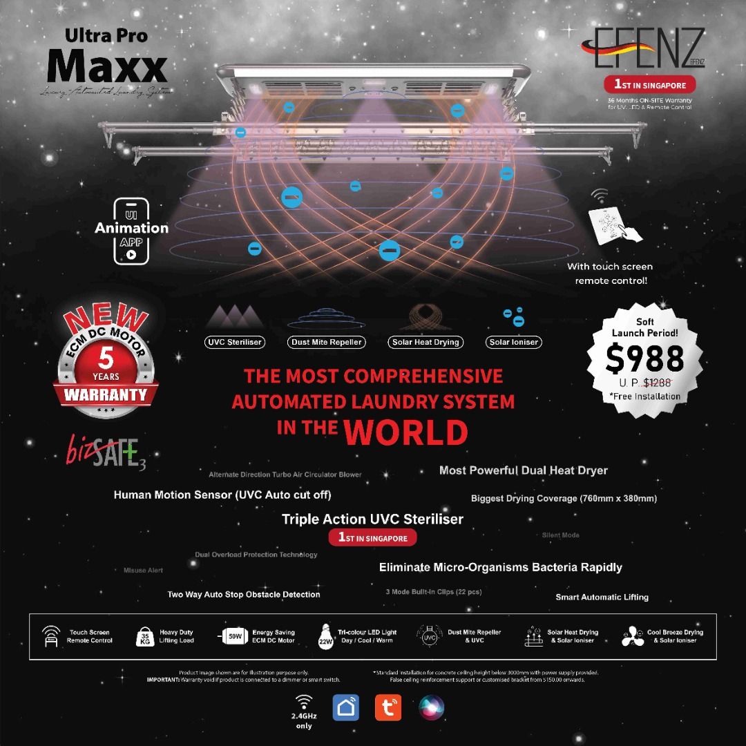 Smart Automated Laundry Rack by Efenz (Ultra Pro Max), Furniture & Home ...