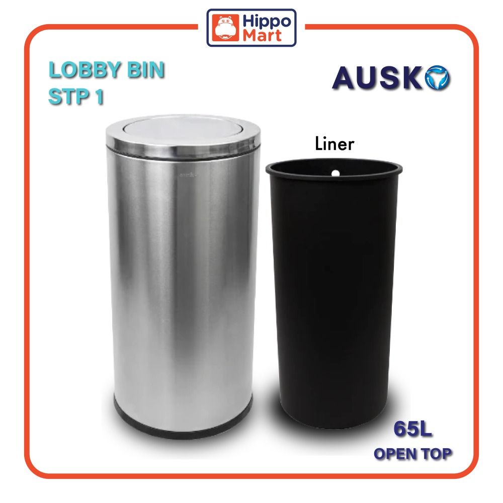 STP1 Lobby bin, 65L, Silver, Black, Lobby Bin, Open Top Bin, Garbage ...