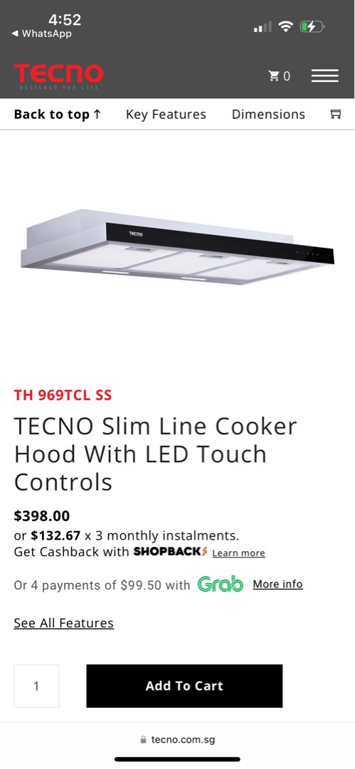 Tecno slim line cooker hood w led touch controls, TV & Home Appliances ...