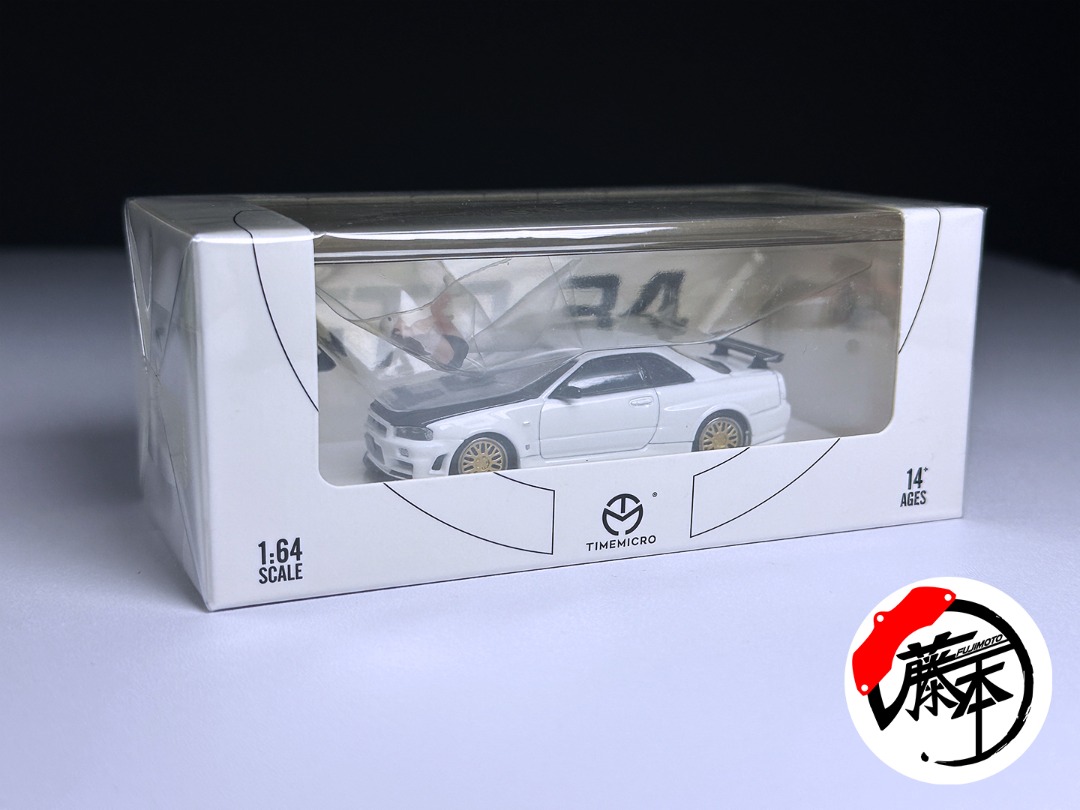 TIME MIRCO 1/64 C2 NISSAN SKYLINE GTR (R34) OPEN HOOD WHITE WITH FIGURE ...