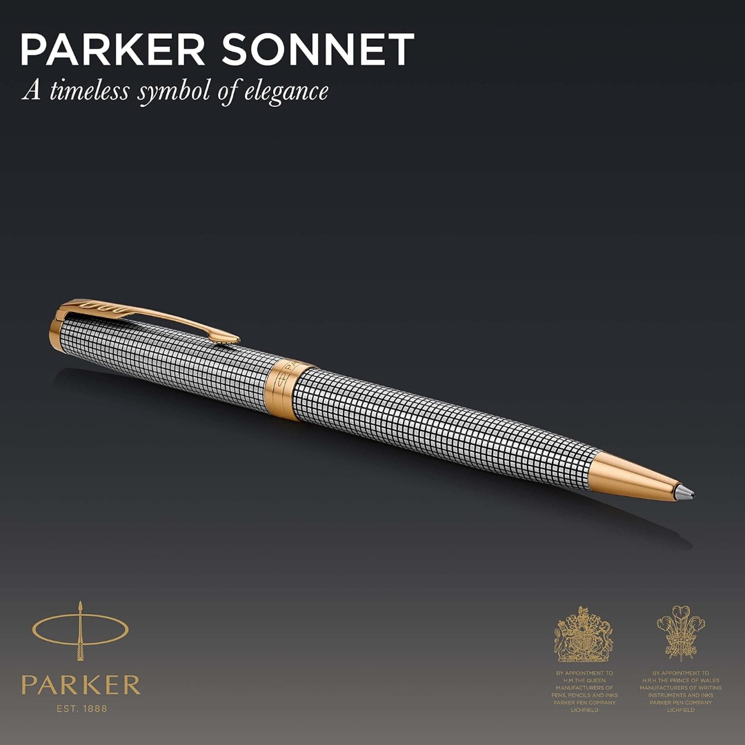 TP-PARKER 1931492 Sonnet Ballpoint Pen,Medium Point Black Ink, Prestige Chiselled Silver with ...