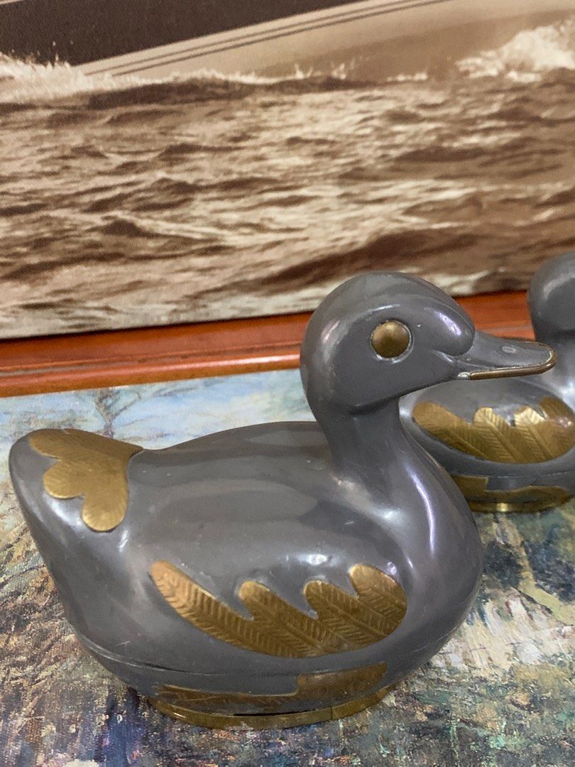 Vintage set of 2 Pewter and Brass Duck Trinket Box, Hobbies & Toys ...