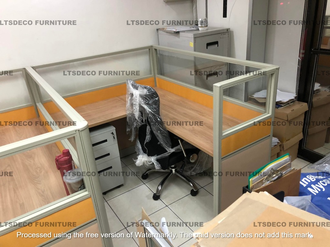 WORKSTATION W/ GLASS OFFICE PARTITION, Furniture & Home Living, Office ...
