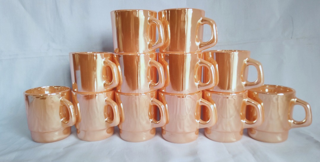 1960's Peach Lusterware Mugs Set (12 Pcs) by Termocrisa Mexico/ "Fire ...