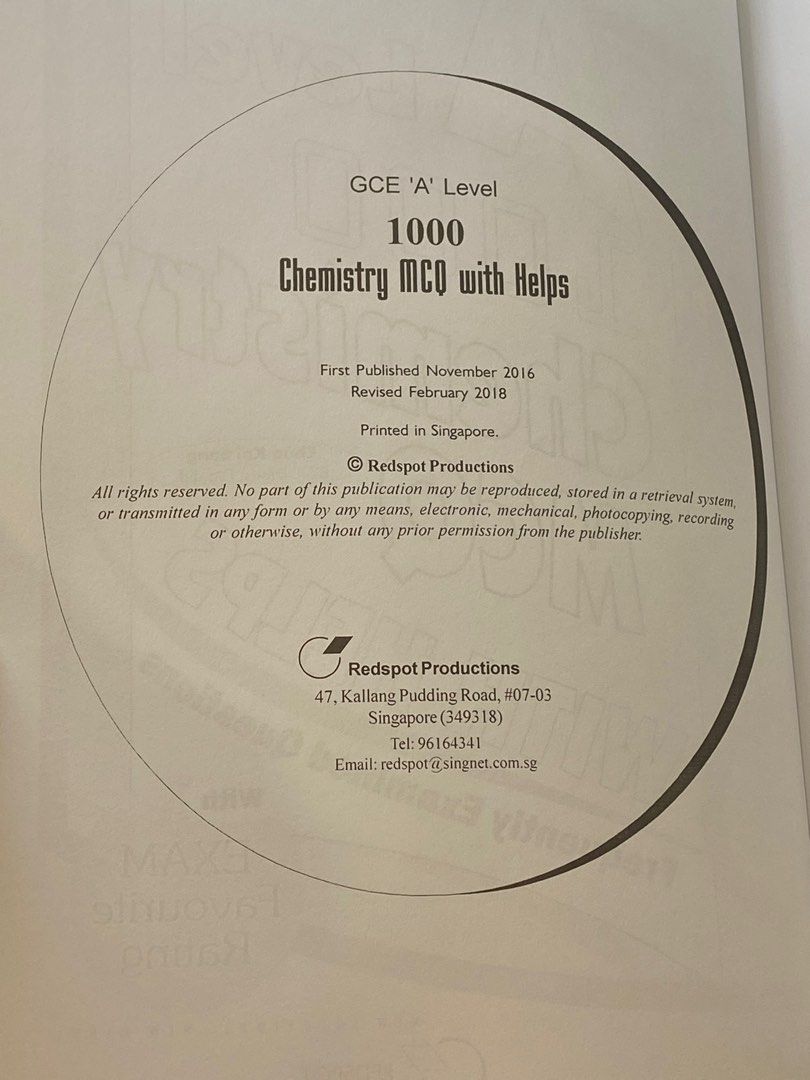 A level H2 Chemistry Assessment books | CS Toh Edition H2.2 Practice Questions + A level 1000 ...