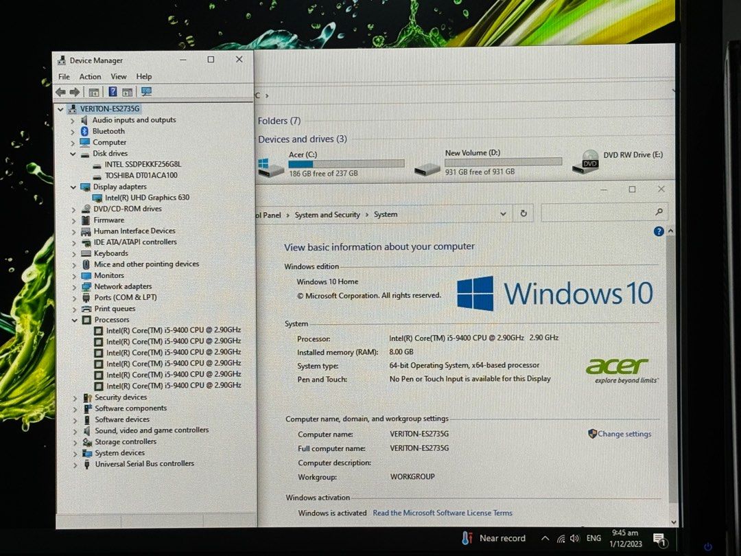ACER VERITON Business Office WFH HBL Desktop Computer PC Set CPU with ...