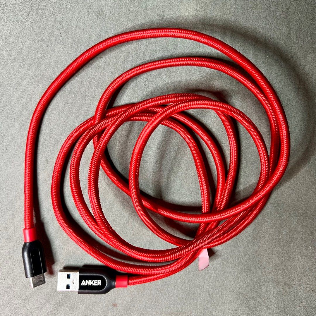 ANKER TYPE C BLOOD RED BRAIDED CABLE, Mobile Phones & Gadgets, Mobile ...