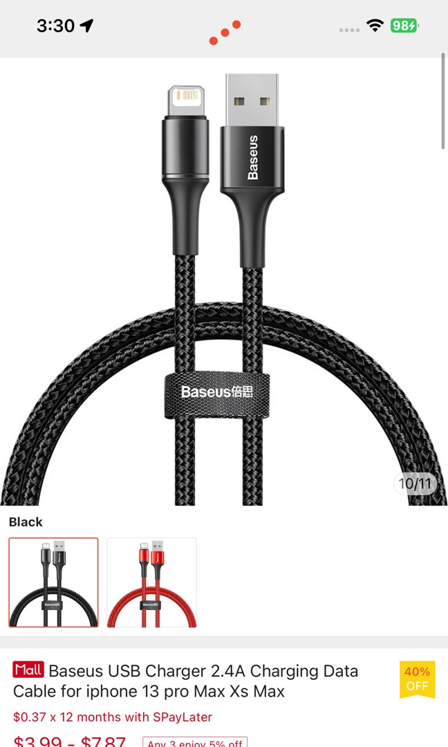 baseus 3m iphone usb for ip charger, Mobile Phones & Gadgets, Mobile ...