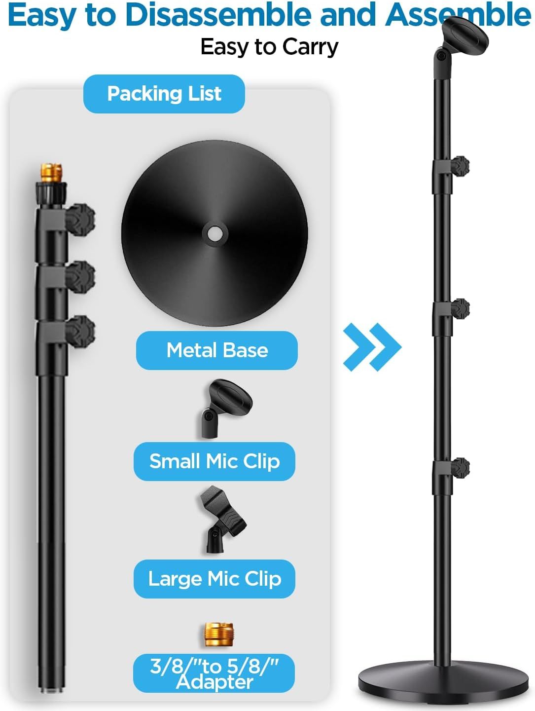 Bietrun Longer Mic Stand(Max to 67 Inches), Microphone Stand Universal ...