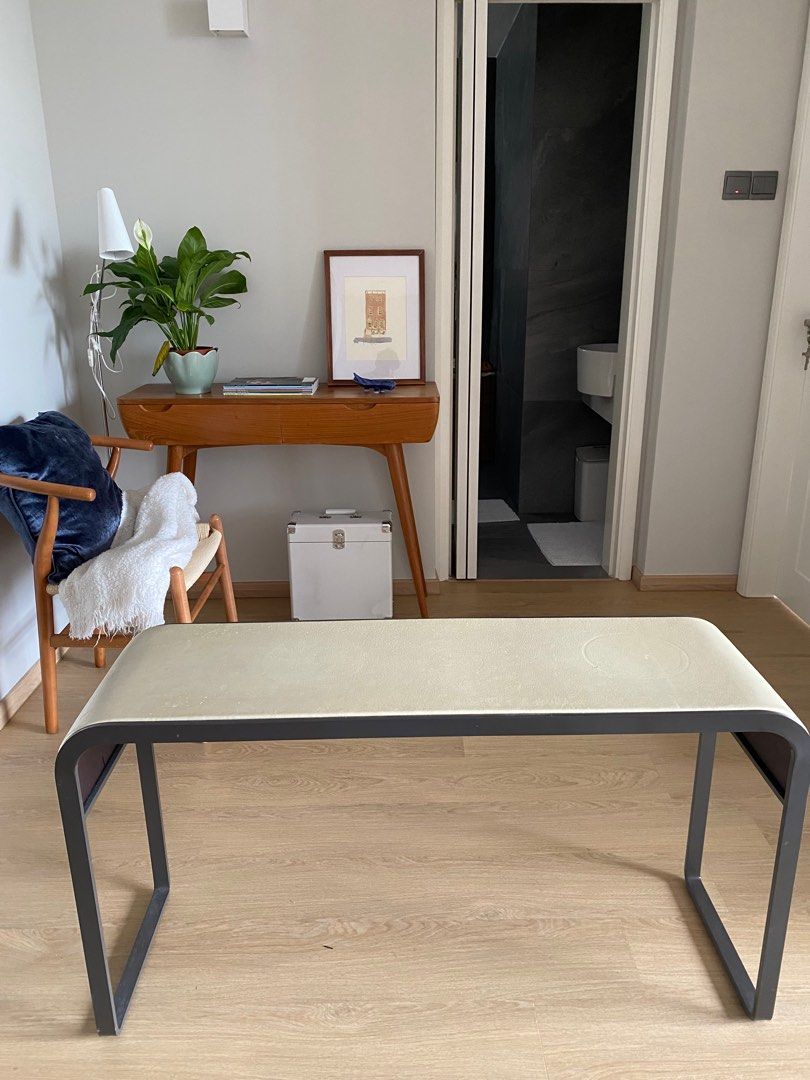 Camerich Side Console Table With Leather Top (Off white/Cream) (MSRP ~1 ...