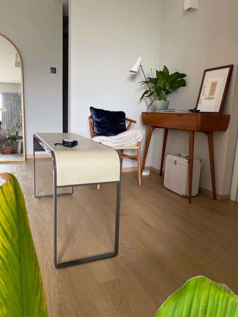 Camerich Side Console Table With Leather Top (Off white/Cream) (MSRP ~1 ...