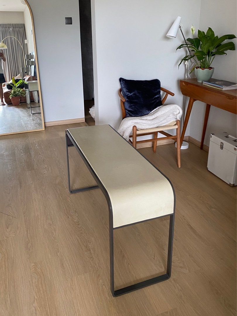 Camerich Side Console Table With Leather Top (Off white/Cream) (MSRP ~1 ...