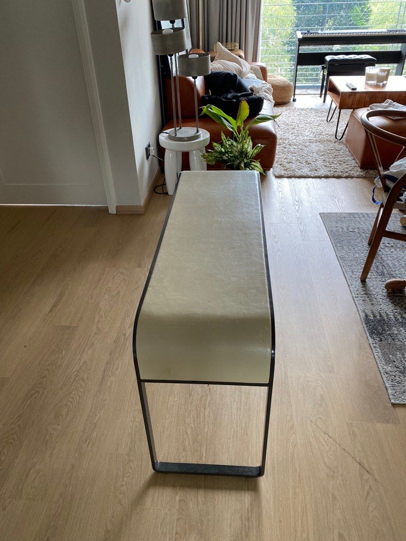 Camerich Side Console Table With Leather Top (Off white/Cream) (MSRP ~1 ...