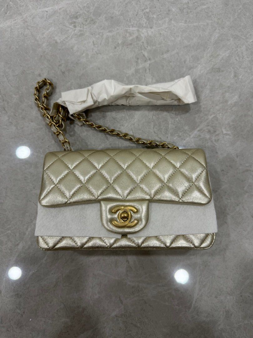 Chanel Mini Rectangle in Gold, Luxury, Bags & Wallets on Carousell