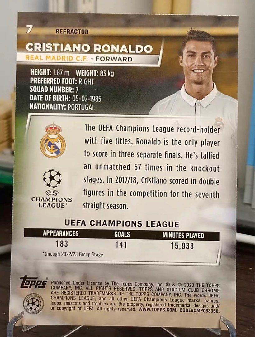 Cristiano Ronaldo Topps Stadium Club Chrome Silver Real Madrid Man ...