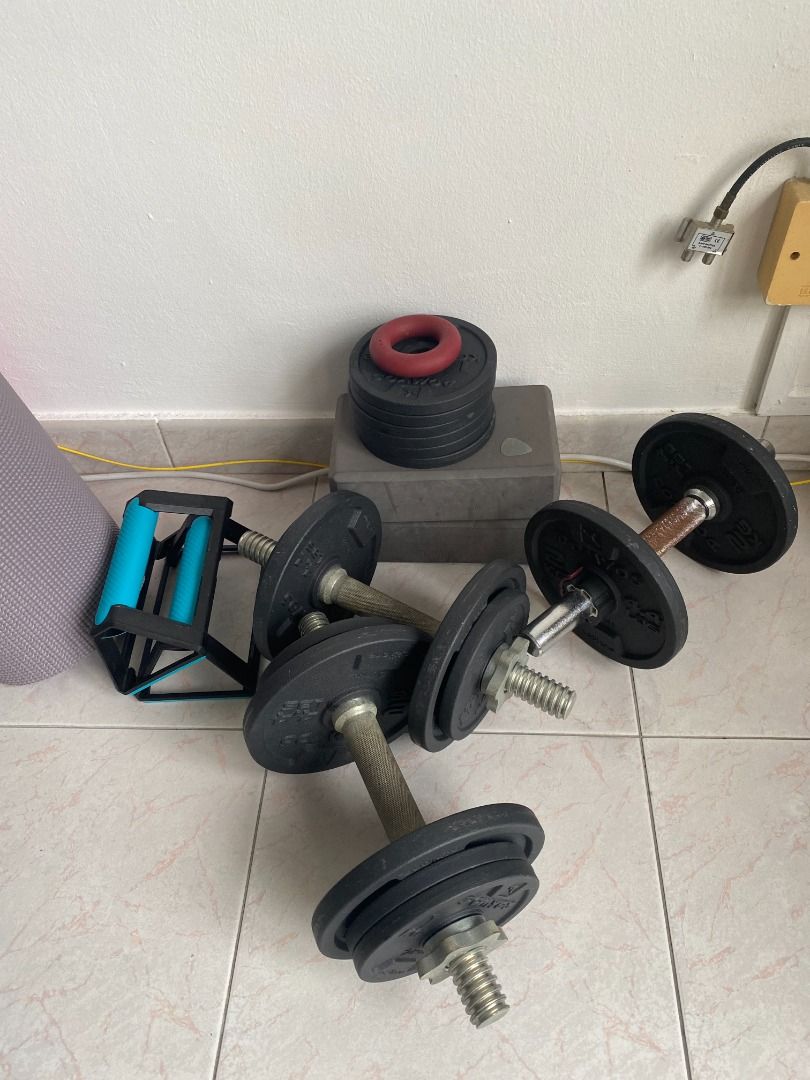 Decathlon dumbbell weight set + extras $20, Sports Equipment, Exercise ...