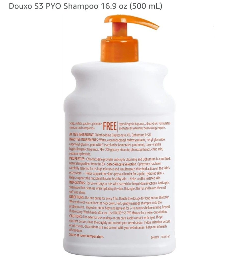 Douxo S3 PYO Medicated Shampoo for Dog and Cat (200ml / 500ml), Pet ...