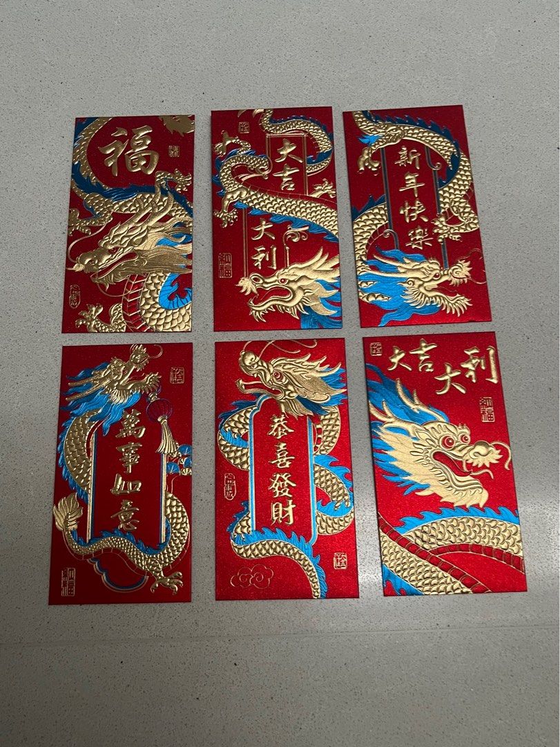 Dragon Red Packets Glittery Red Gold Blue Thick 2024 Ang Bao 17x9cm ...