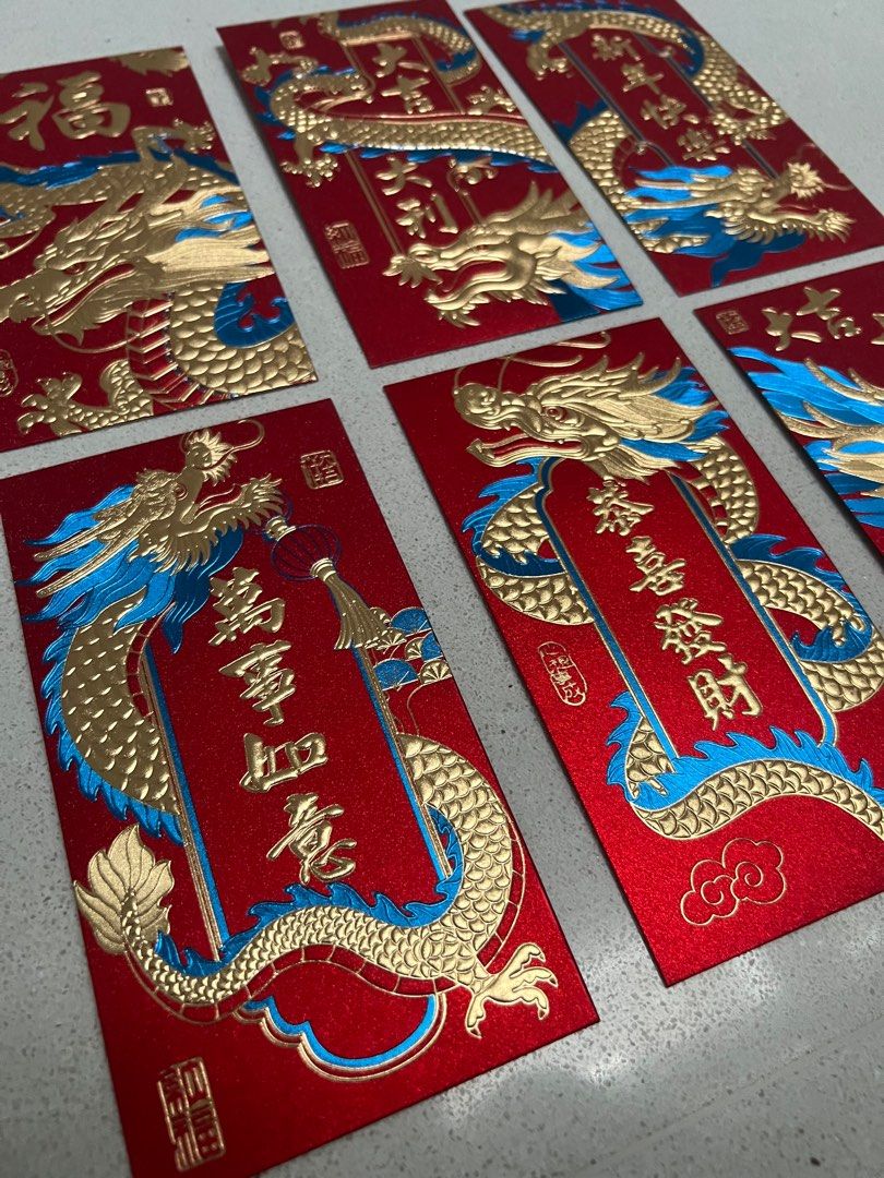 Dragon Red Packets Glittery Red Gold Blue Thick 2024 Ang Bao 17x9cm ...
