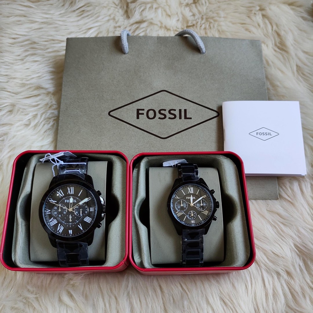 FOSSIL COUPLE GRANT STEEL ALL BLACK DIAL AUTHENTIC WATCH, Men's Fashion ...