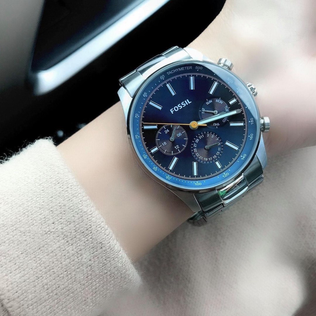 FOSSIL STEEL SILVER BLUE DIAL AUTHENTIC WATCH, Men's Fashion, Watches ...