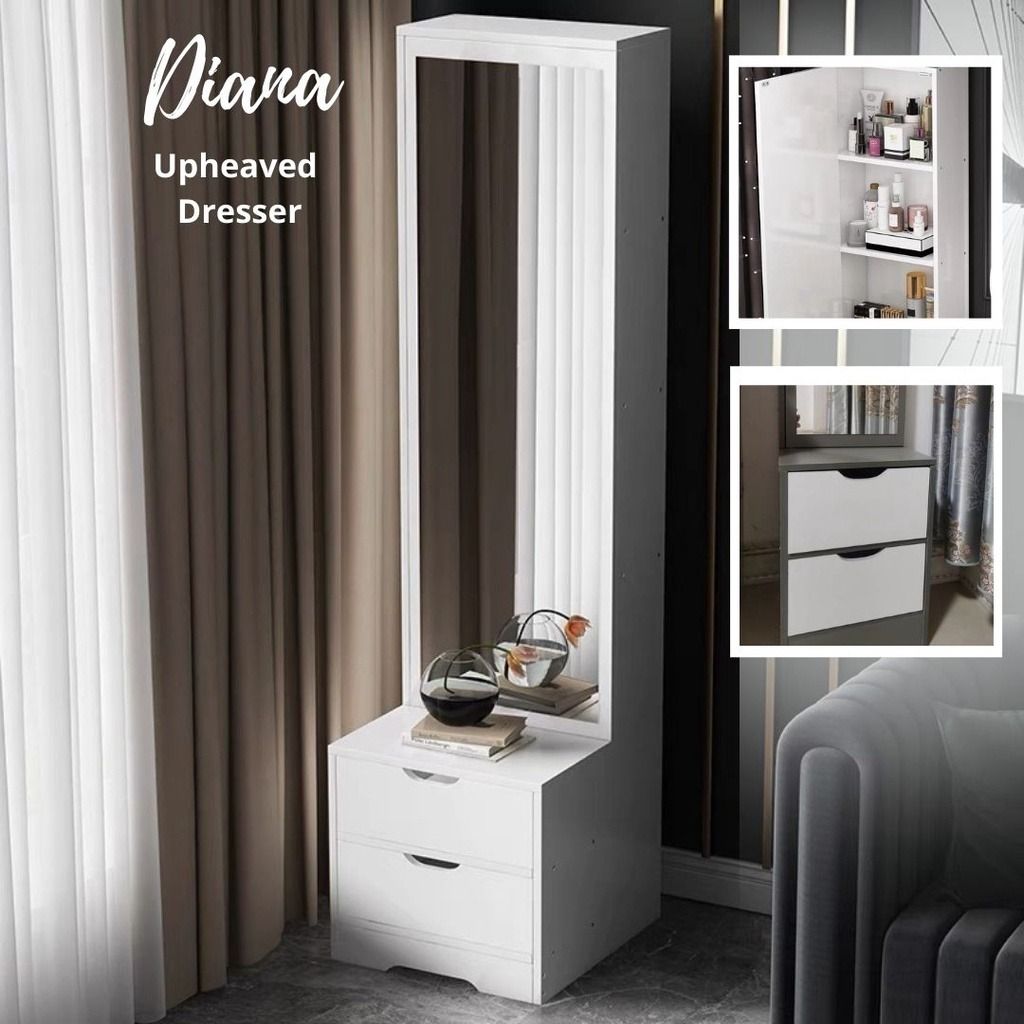 [FREE DELIVERY] Diana Upheaved Dressing Table Full Length Mirror with ...