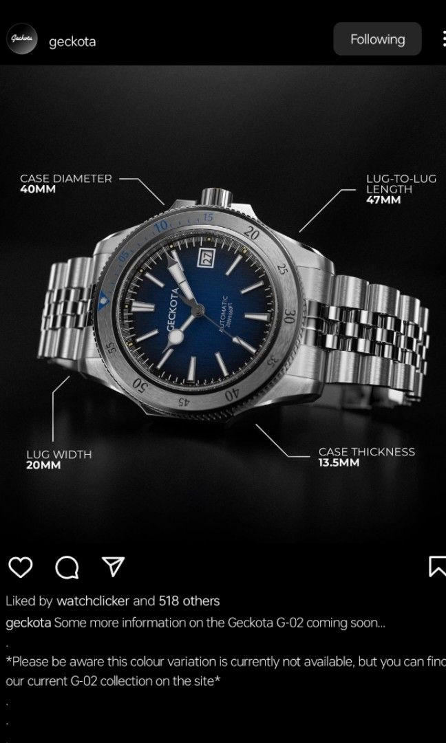 FSOT Geckota Blue Steel Sea Hunter Automatic microbrand watch 200m, Men ...