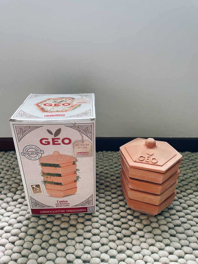 Geo terracotta sprout tower pot plants, Furniture & Home Living ...