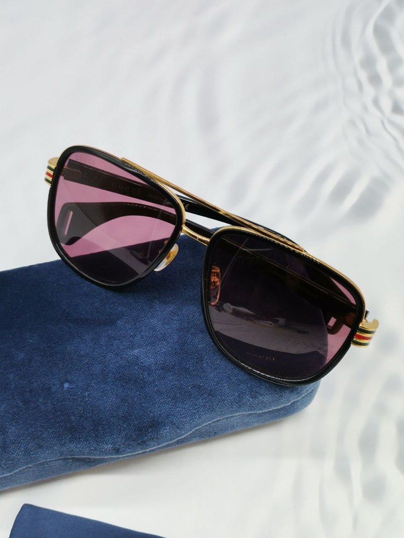 GUCCI SUNGLASSES RECTANGULAR BLACK / GOLD -FULL SET-, Luxury, Accessories on Carousell