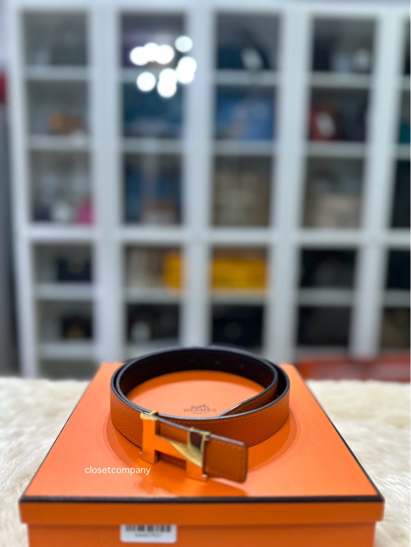Hermes 24MM Mini Constance H Belt (Orange/Black) Epsom Swift Leather ...