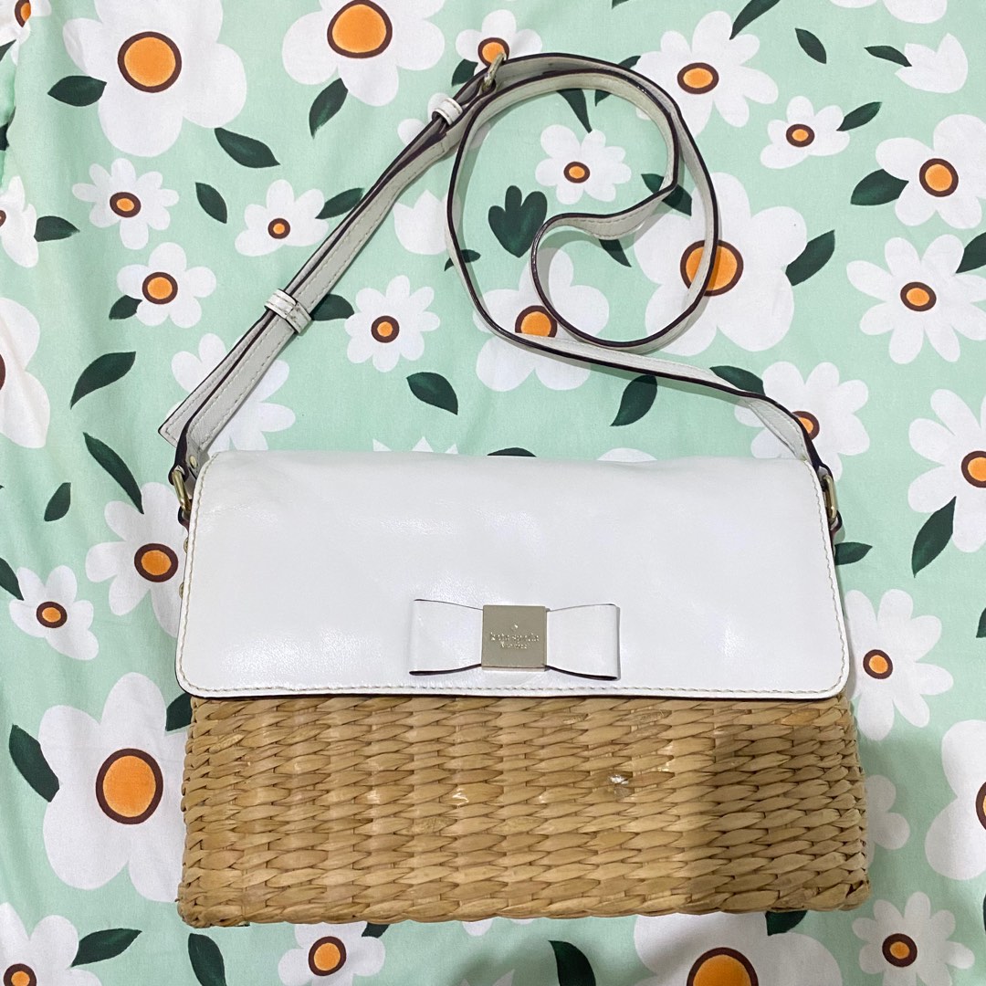 Kate Spade Straw Flap Crossbody White Authentic, Barang Mewah, Tas ...