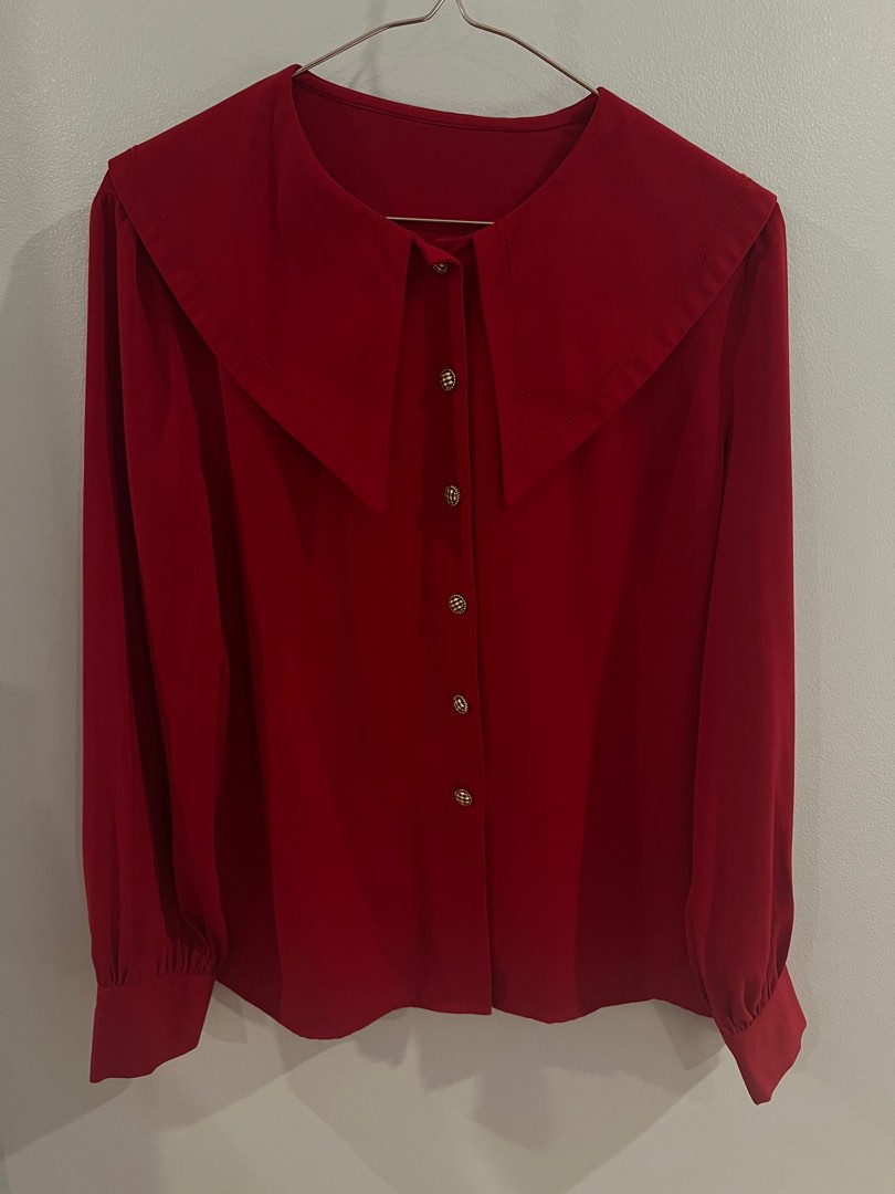 Korean Classy Red Top, Women's Fashion, Tops, Blouses on Carousell
