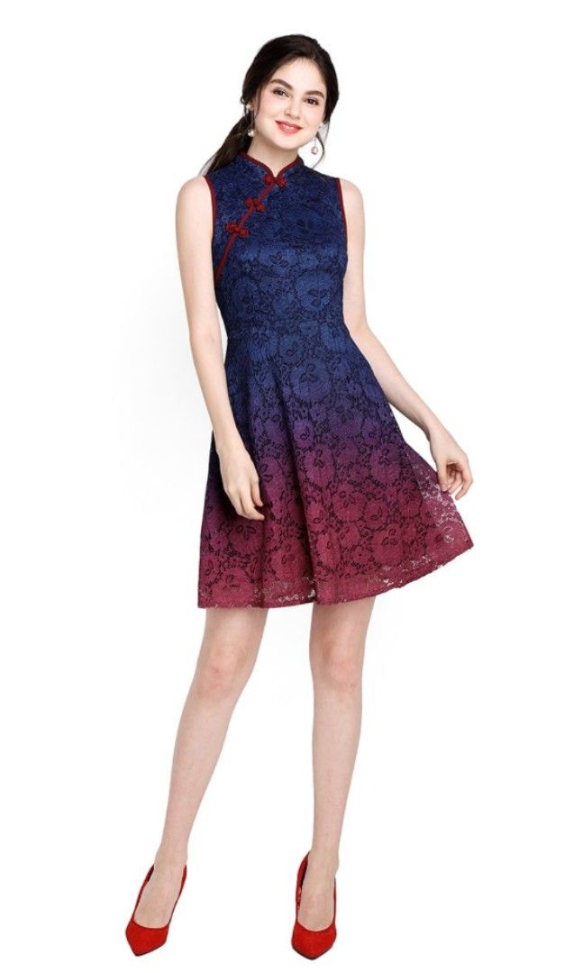 Lilypirates Song Of Spring Cheongsam Dress In Blue Wine, Women's ...