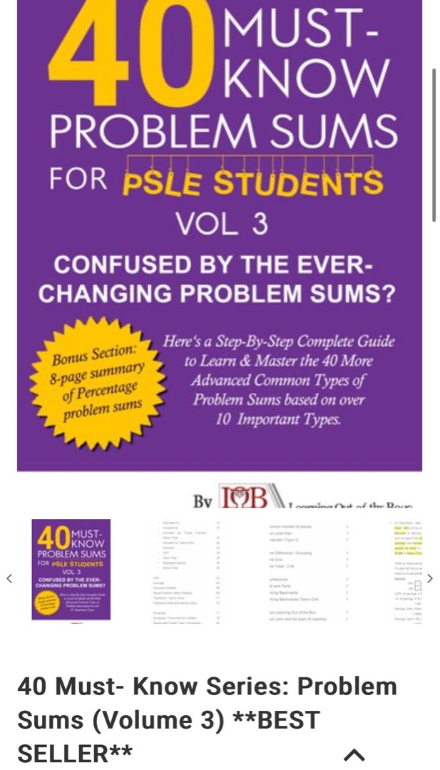 LOB 40 MUST KNOW MATH PROBLEMS SUMS PSLE P6, Hobbies & Toys, Books ...