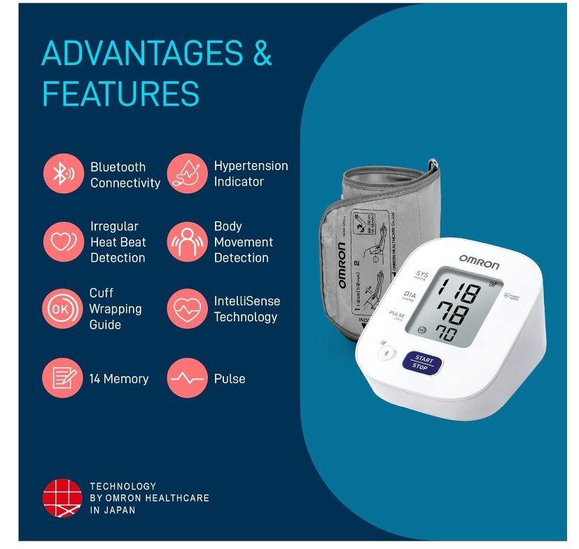 Omron HEM 7142T1 Digital Bluetooth Blood Pressure Monitor with Cuff ...