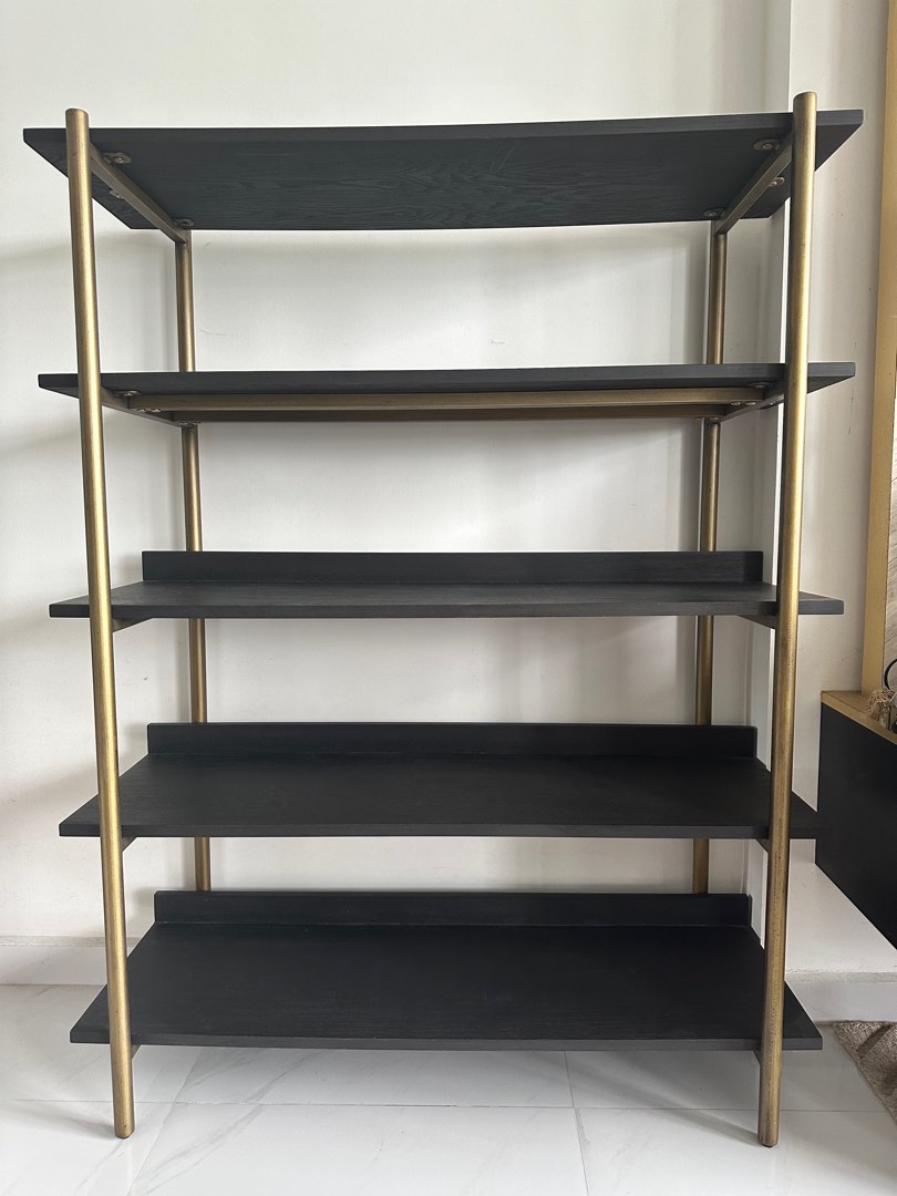 Open display shelf (Solid black acacia wood with brass support ...