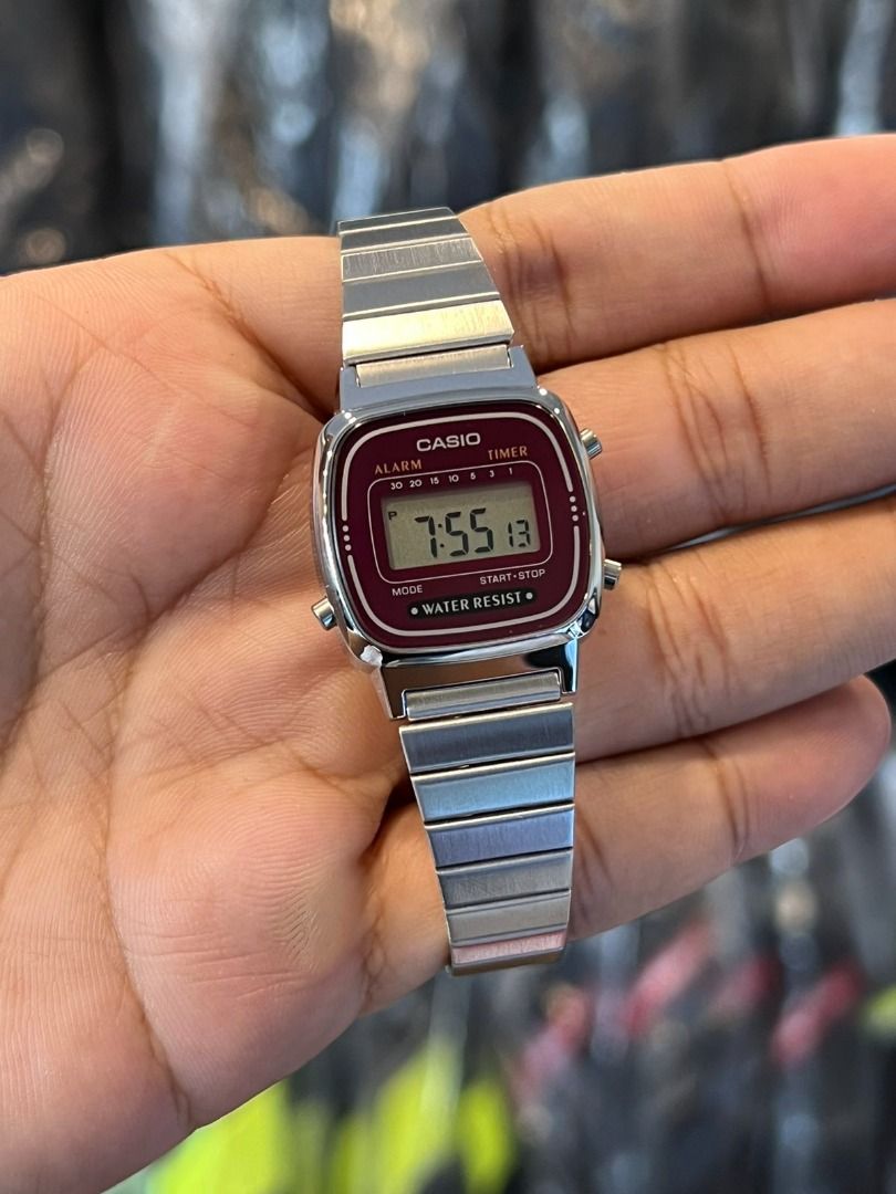 ORIGINAL CASIO Digital Maroon Dial Ladies Watch LA670WA-4DF, Women's ...