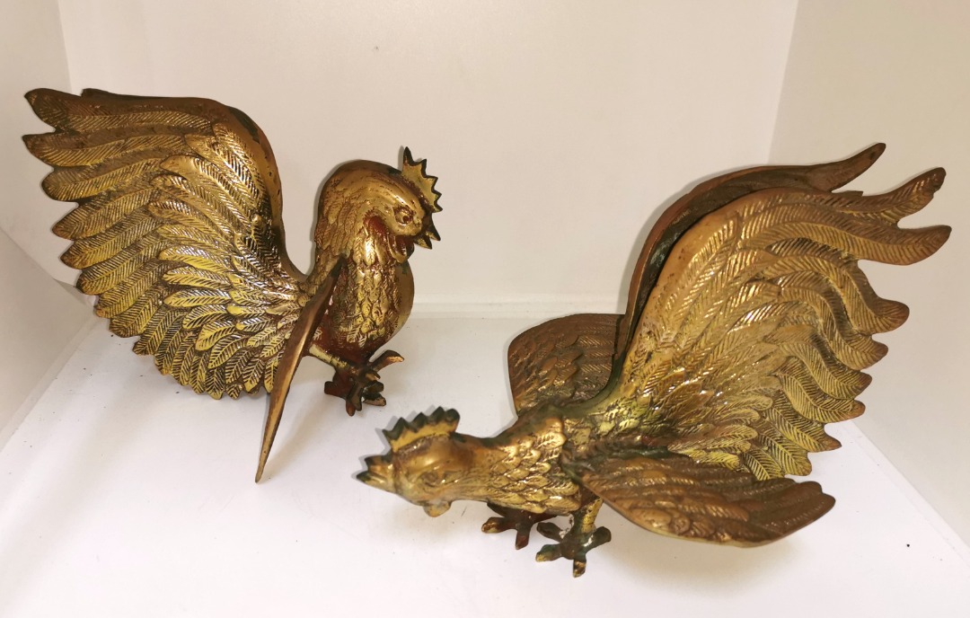 Pair of Vintage Brass Fighting Roosters , Hobbies & Toys, Collectibles ...