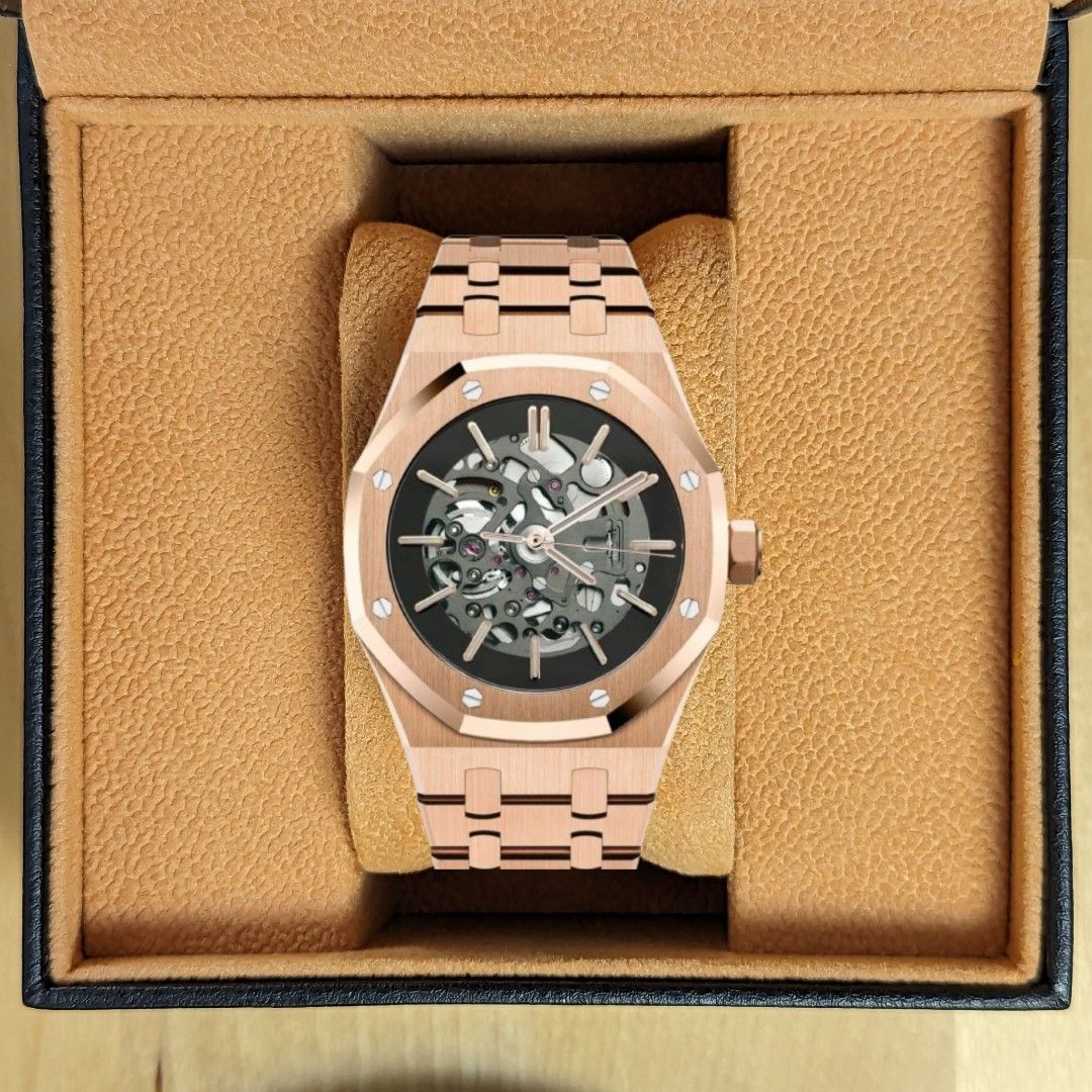 Royal Oak Rose Gold Skeleton SeikoMod (Custom Handmade), Men's Fashion ...