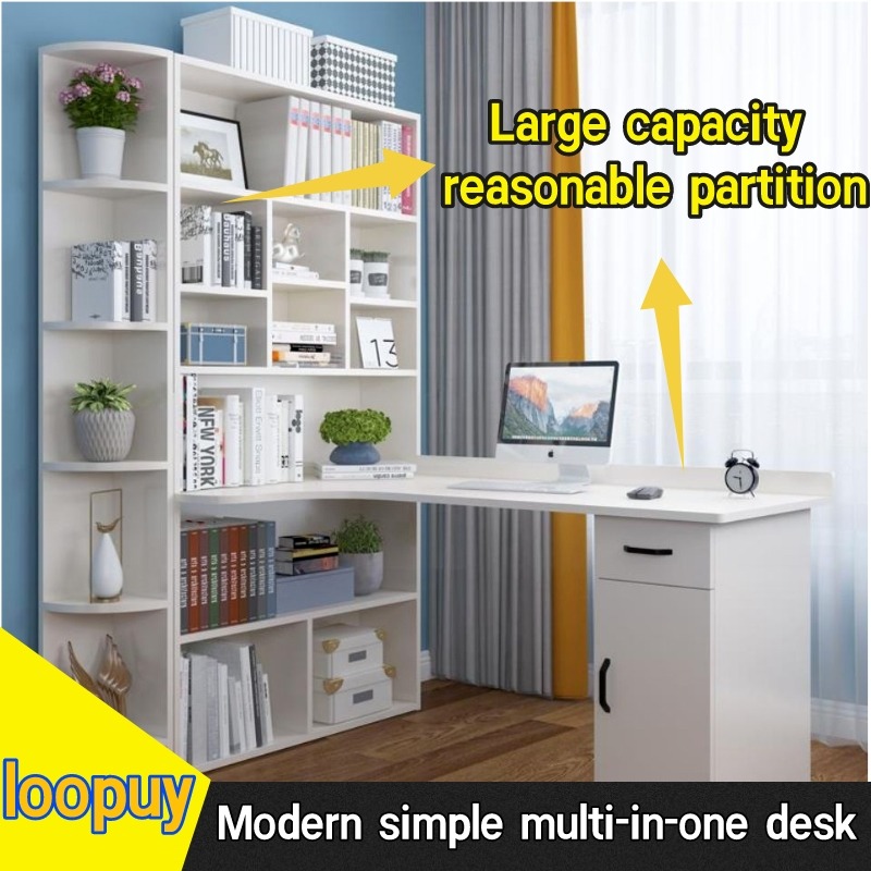 Solid wood Corner desk book shelf computer table bookcase family ...