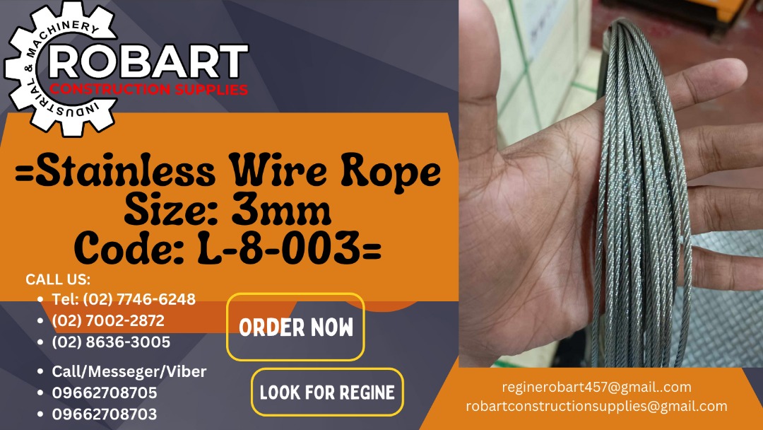 =Stainless Wire Rope Size: 3mm Code: L-8-003=, Commercial & Industrial ...