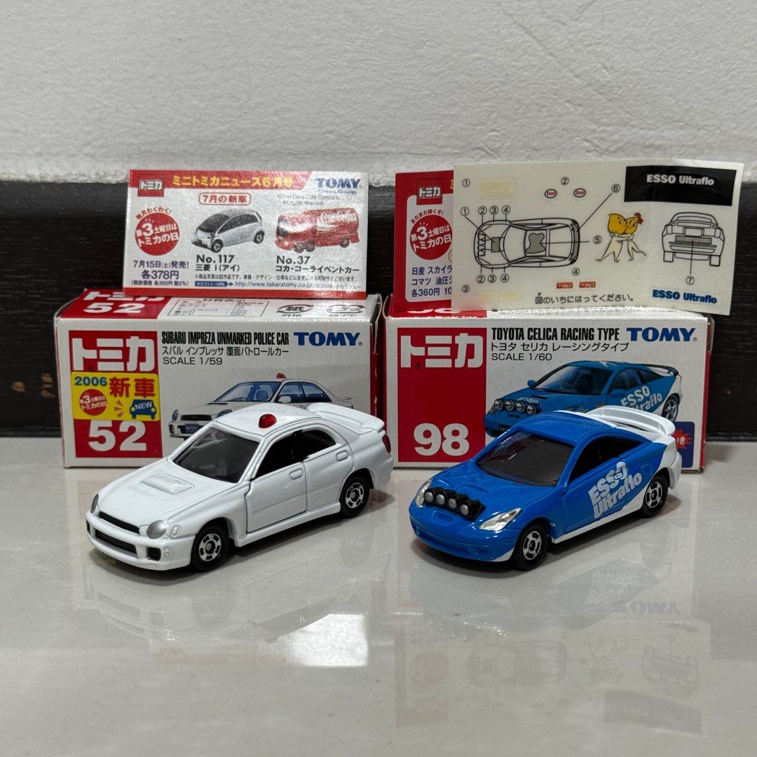 Tomica #52 Subaru Impreza Unmarked Police Car, #98 Toyota Celica Racing ...