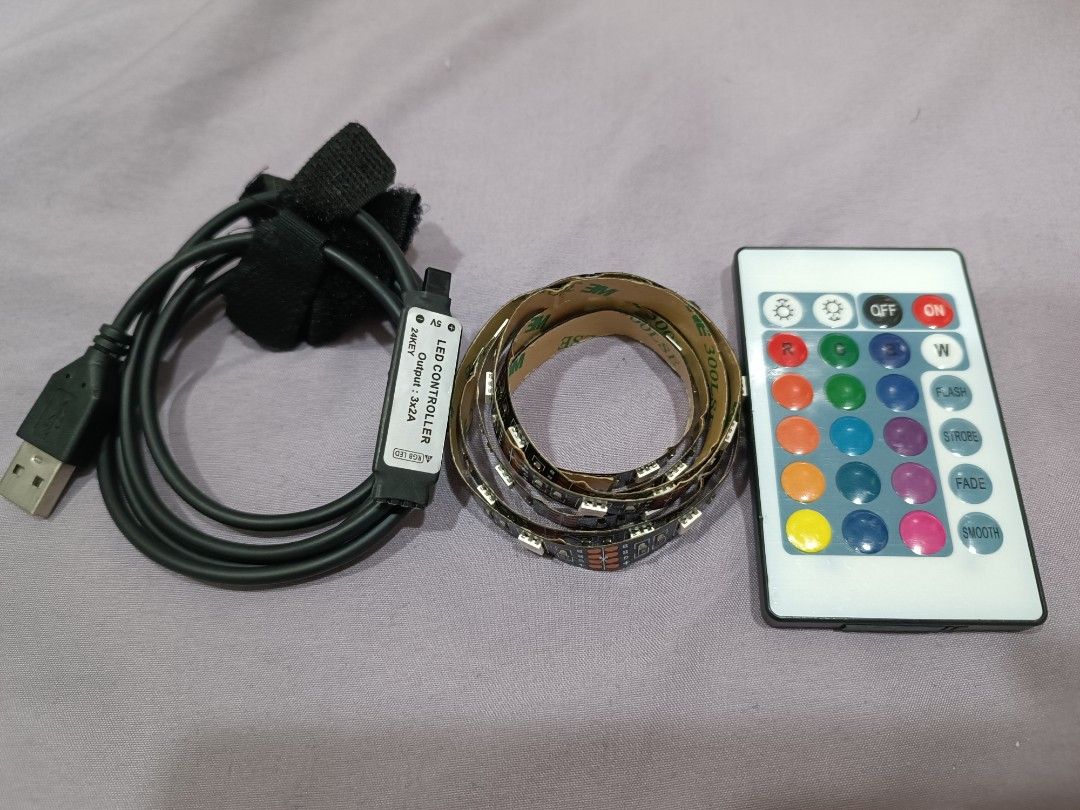 1 meter Usb 5v RGB LED light with controller 1 公尺 USB 5v RGB LED 燈帶控制器, 家具及居家用品, 燈飾及風扇, 燈飾在旋轉拍賣